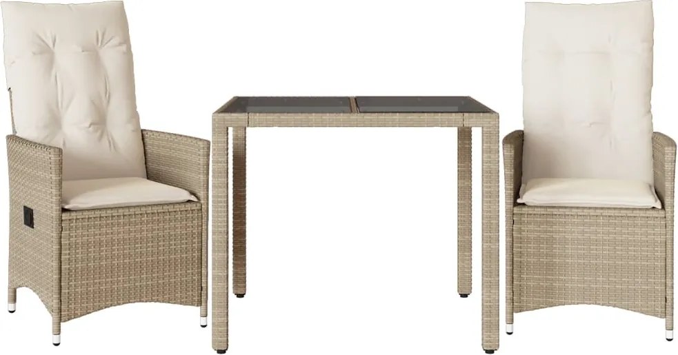 3dílný bistro set s poduškami béžový polyratan 3276799