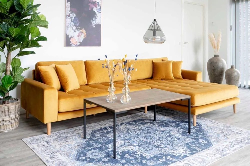 Designová sedačka s otomanem Ansley hořčicový samet - pravá