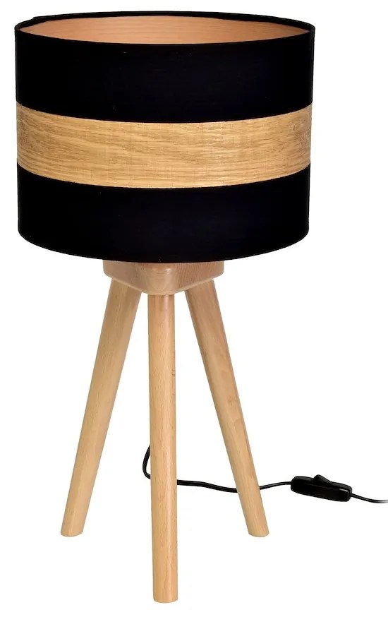 Stolní lampa Terra, 1x dřevěné/černé textilní stínítko, dřevo
