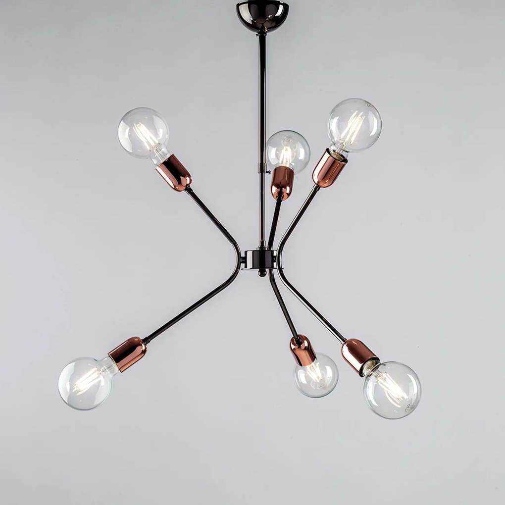 Light for home - Závěsné moderní svítidlo na tyčí   BL222-6-NR Bpm, 6 X 60 Watt Max, černý chrom, měď, 6 X 60 W, E27, Černý chrom, měď