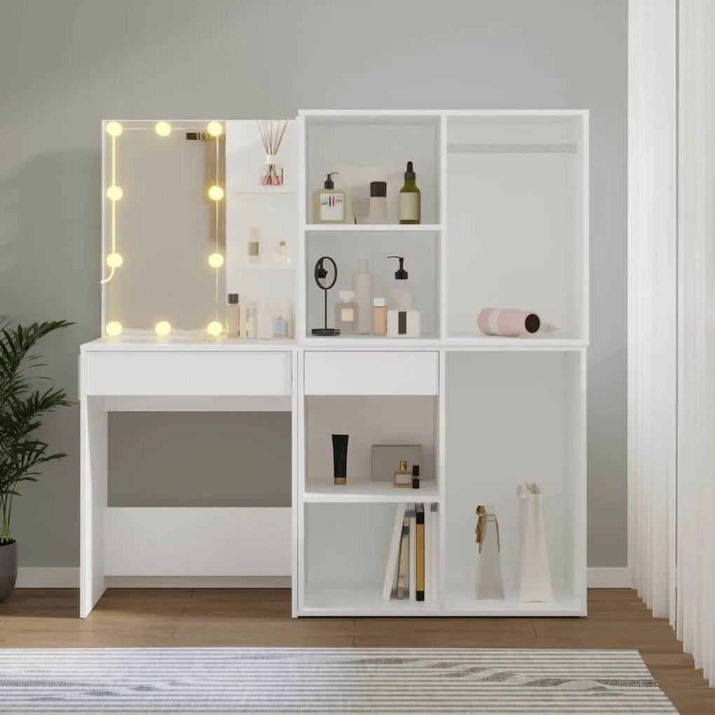 LED toaletní stolek se 2 skříňkami bílý kompozitní dřevo 3082026