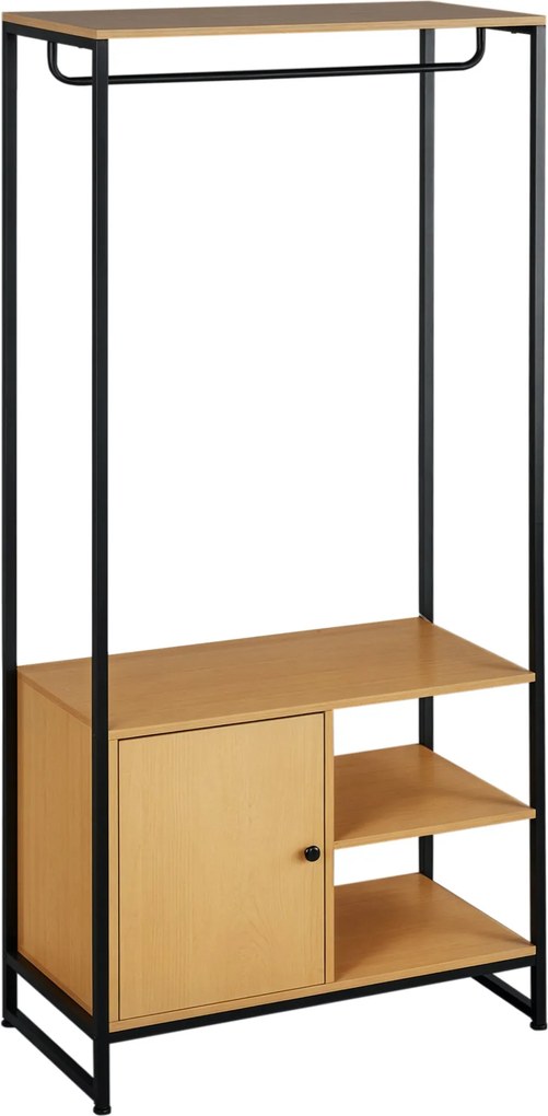 HOMCOM Stojan na oblečení se stylem průmyslového designu, skříň s vnitřní policí a 2 otevřenými bočními kompartmány, 80x40x180cm, Přírodní | Aosom