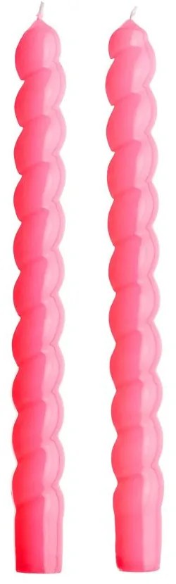 Butlers TWISTED Sada lesklých svíček 2 ks 25,5 cm - růžová