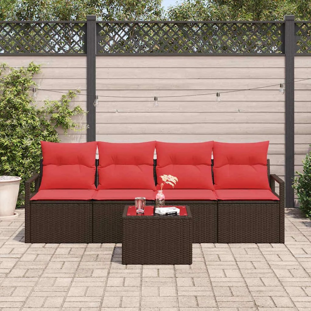 Set pohovek 5 ks 4-Počet míst Beige a Červená polyratan 3354923