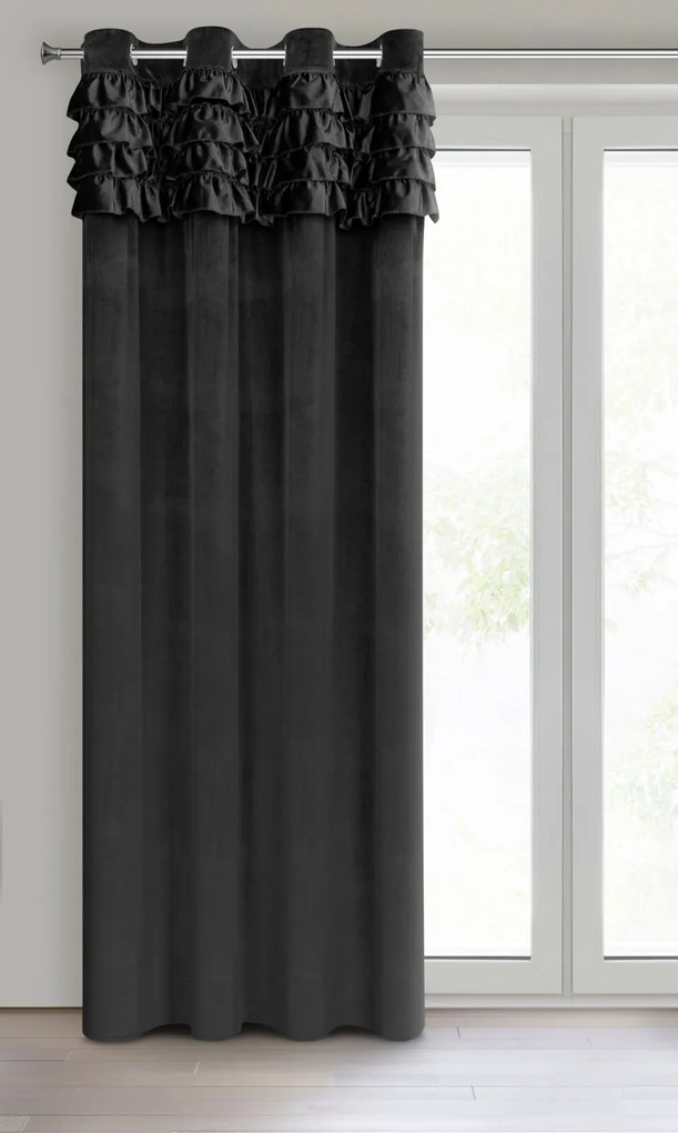 ZATEMŇOVACÍ ZÁVĚS NA KROUŽCÍCH ERIN 140X250 CM ČERNÁ