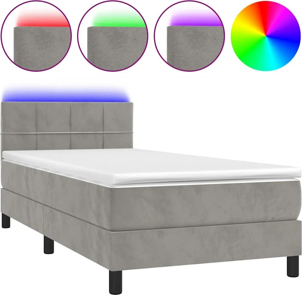 Box spring postel s matrací a LED světle šedá 80 x 200 cm samet 3134369