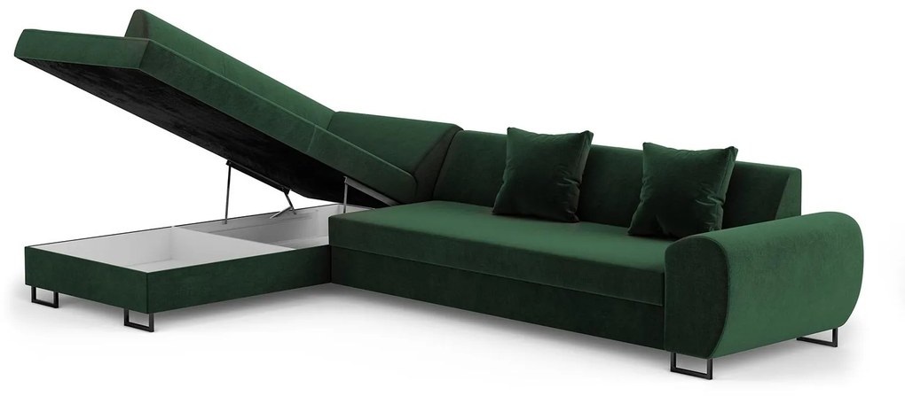 KOOKO HOME Rohová rozkládací sametová pohovka s úložným prostorem Calmato XL levý roh