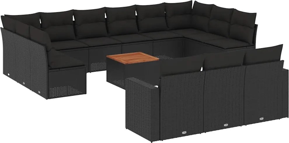 14dílná zahradní sedací souprava s poduškami černá polyratan 3256692