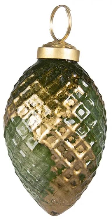 Zeleno-zlatá skleněná ozdoba šiška I – 5x7 cm
