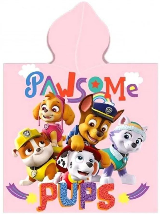 Dívčí plážové pončo - osuška s kapucí Tlapková patrola - Paw Patrol - motiv Rainbow - 100% bavlna - 55 x 110 cm