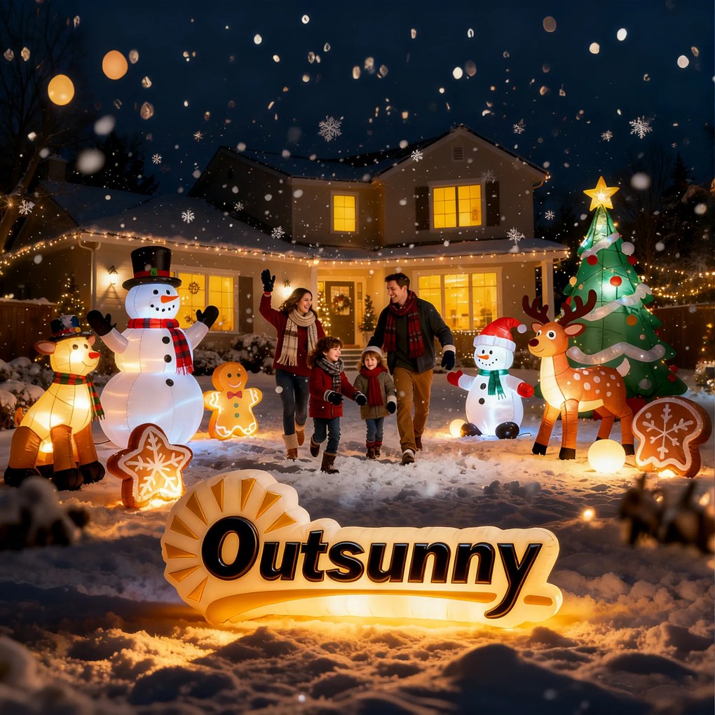 Outsunny Nafukovací vánoční dekorace, 2,1 m Otec Vánoc se saněmi a soby, LED osvětlení, samonafukovací vánoční osvětlení pro vnitřní i venkovní použi…