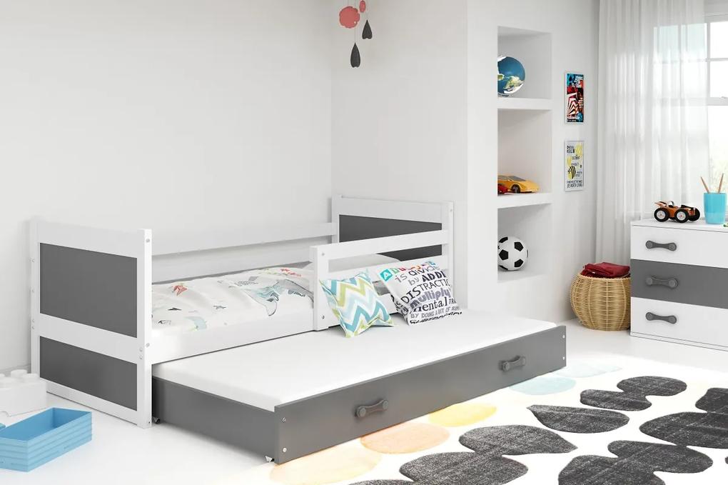 BMS Group Dětská postel s výsuvnou přistýlkou RICO bílá Velikost postele: 200x90 cm, Barva výplní: Modrá
