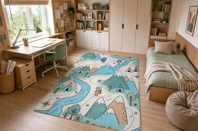 Dětský koberec protiskluzový BAMBINO 61590 krémový / modrý