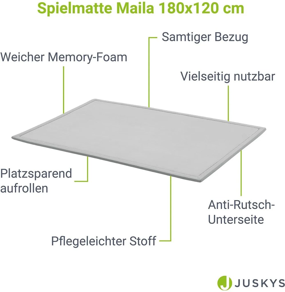 Juskys Dětská hrací podložka Maila Barva: šedá, Velikost: 180 × 120 cm