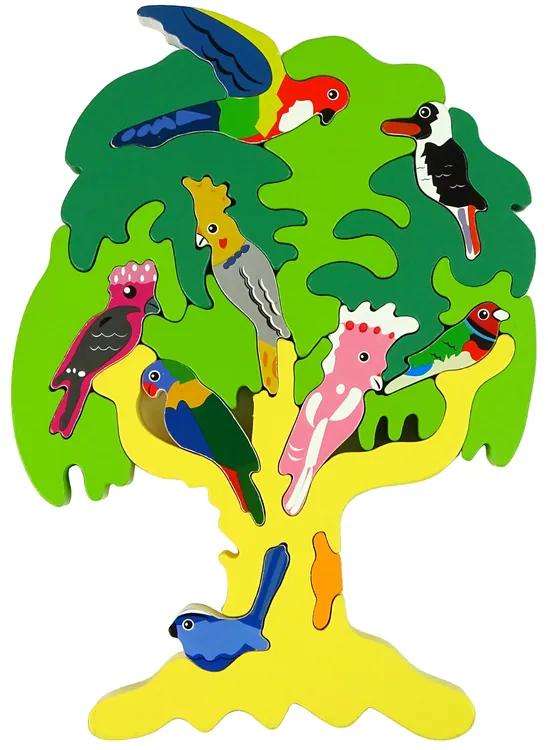 Dřevěné puzzle strom s papoušky
