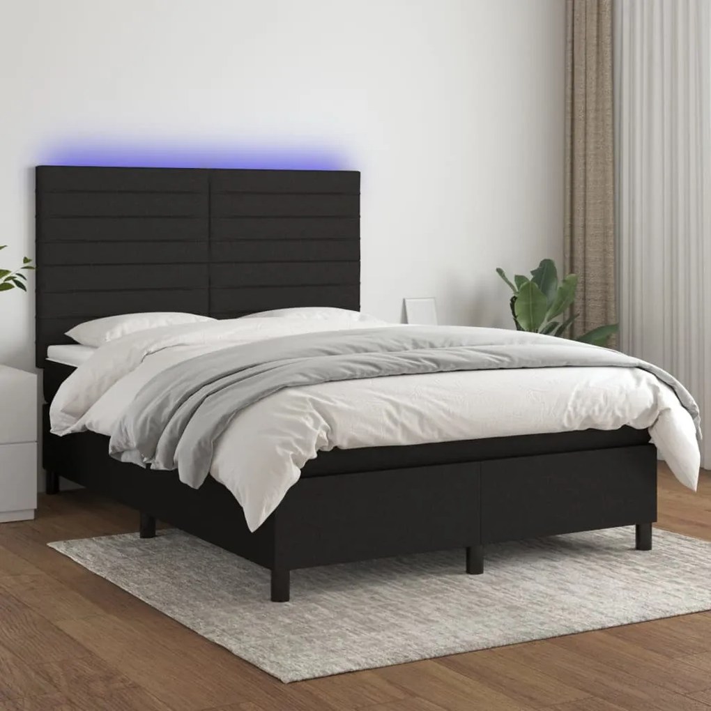 Box spring postel s matrací a LED černá 140x200 cm textil 3134959