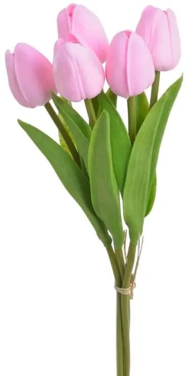 Umělé pěnové tulipány růžové- 32 cm, svazek 5 ks