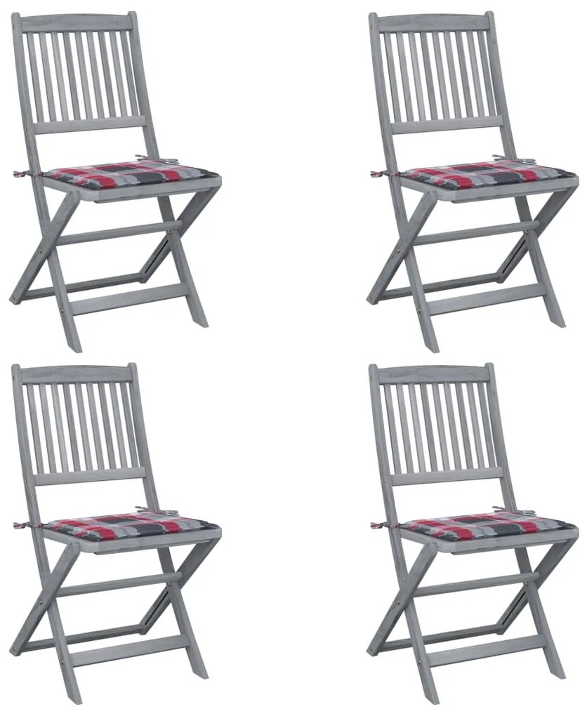 3064576 vidaXL Skládací zahradní židle s poduškami 4 ks masivní akáciové dřevo