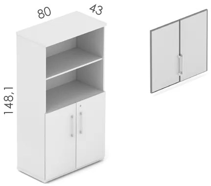 NABYTEK-DESIGNOVY.CZ - DE482 - Skříň kancelářská EPIC, 4 police, dveře přes 2 police + volitelné skleněné dveře, výška 148,1cm, dub/černá