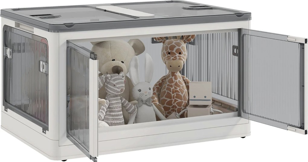 HOMCOM Skladovací box z plastu s koly, skládací boxy, stohovatelný organizátor do šatníku pro hračky, oblečení, knihy, Bílá, 60cm x 42cm x 34cm | Aoso