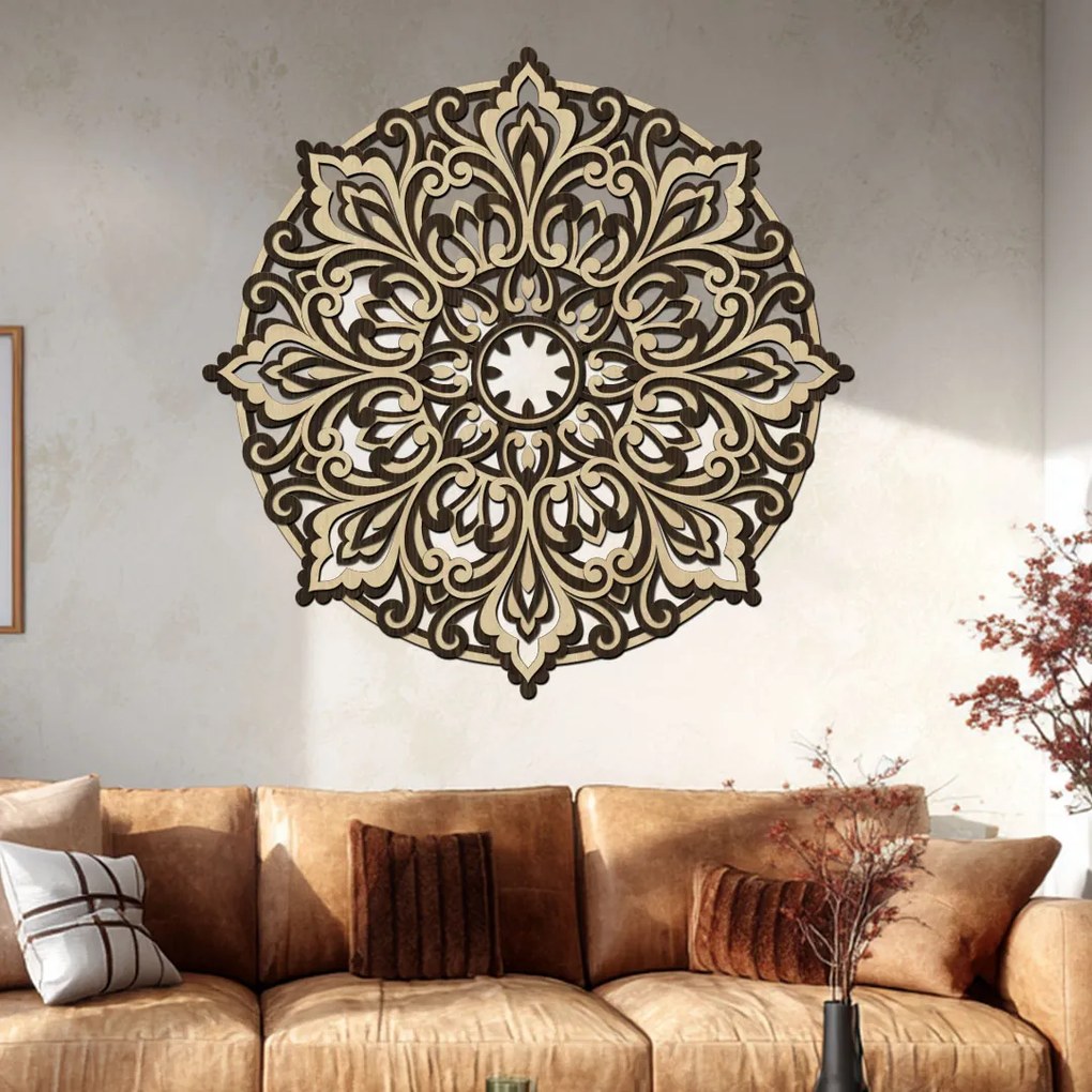 dřevo života 4 vrstvá mandala SEBEDŮVĚRU Zvolte rozměr (cm): 80x80, Zvolte barvu dekoru: Černá-Bílá