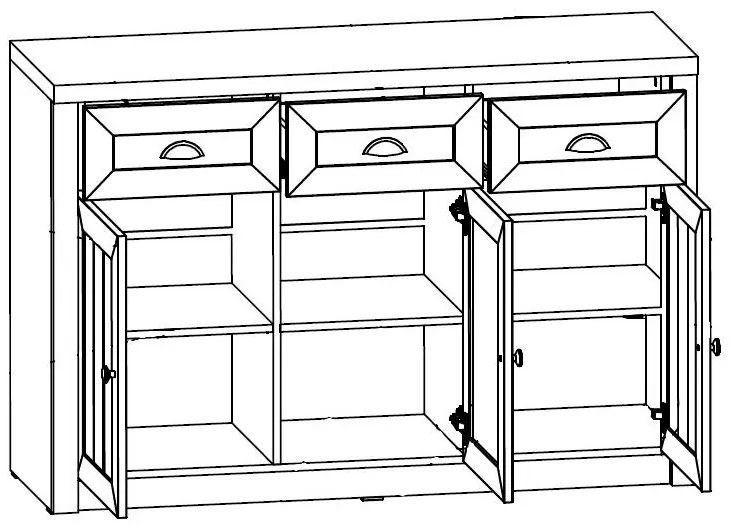 GALA MEBLE Komoda PROWANSJA 3SP borovice andersen/dub lefkas 130 x 88 x 43 cm