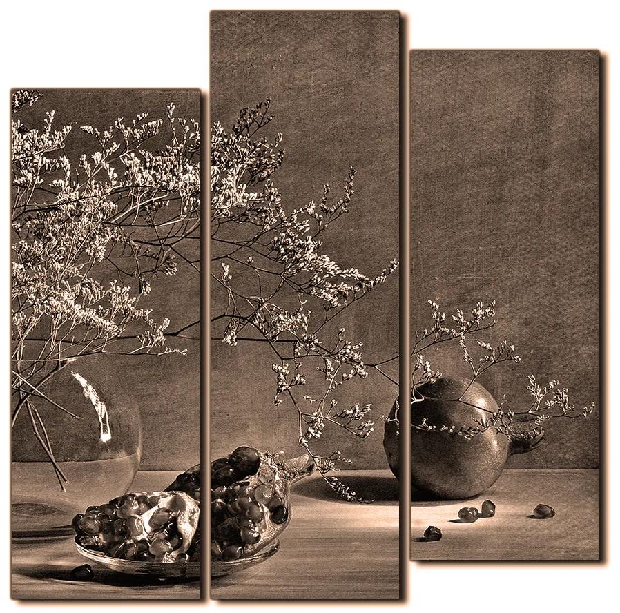 Obraz na plátně - Zátiší - větev a granátové jablko - čtverec 3274FC (105x105 cm)