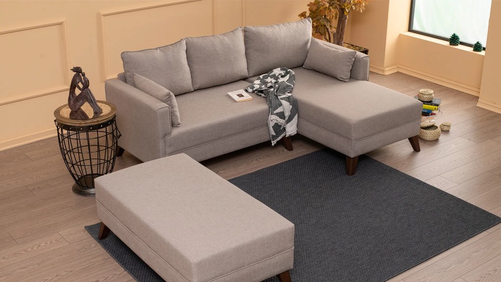 Hanah Home Dvoumístná pohovka BELLA krémová pravá 205 cm s taburetem 825BLC1511
