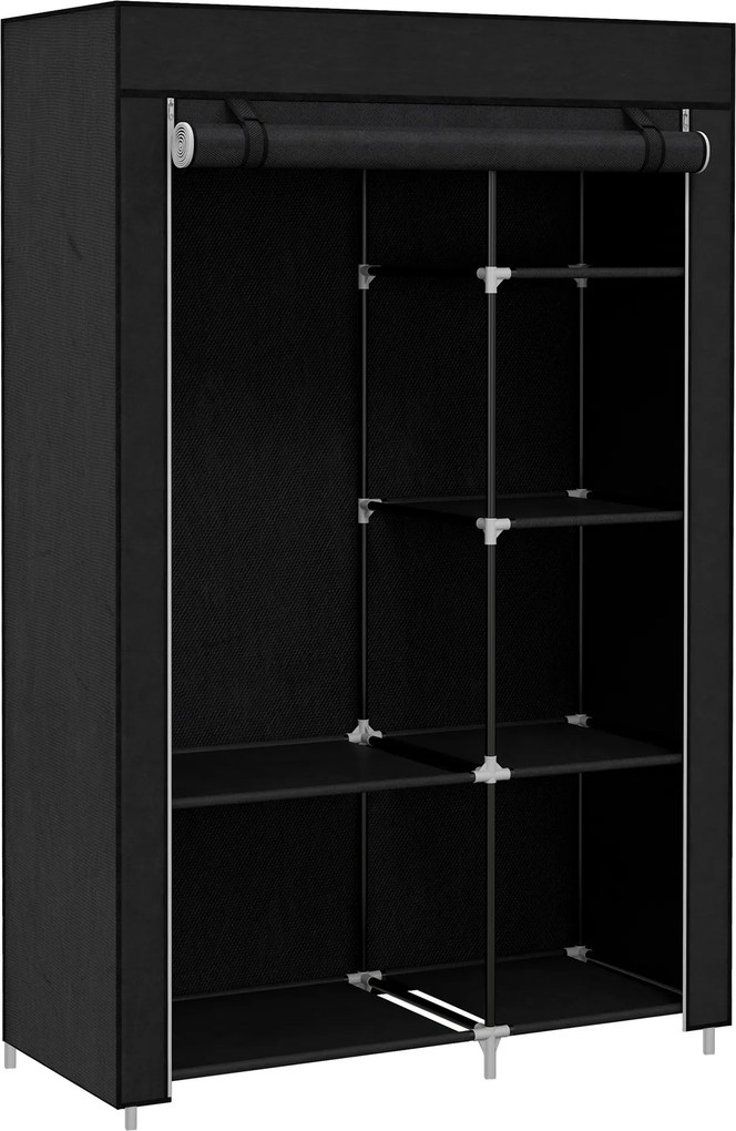HOMCOM Látková šatní skříň 6 přihrádek fleecový vzhled skládací šatní skříň černá 103x43x162,5cm | Aosom