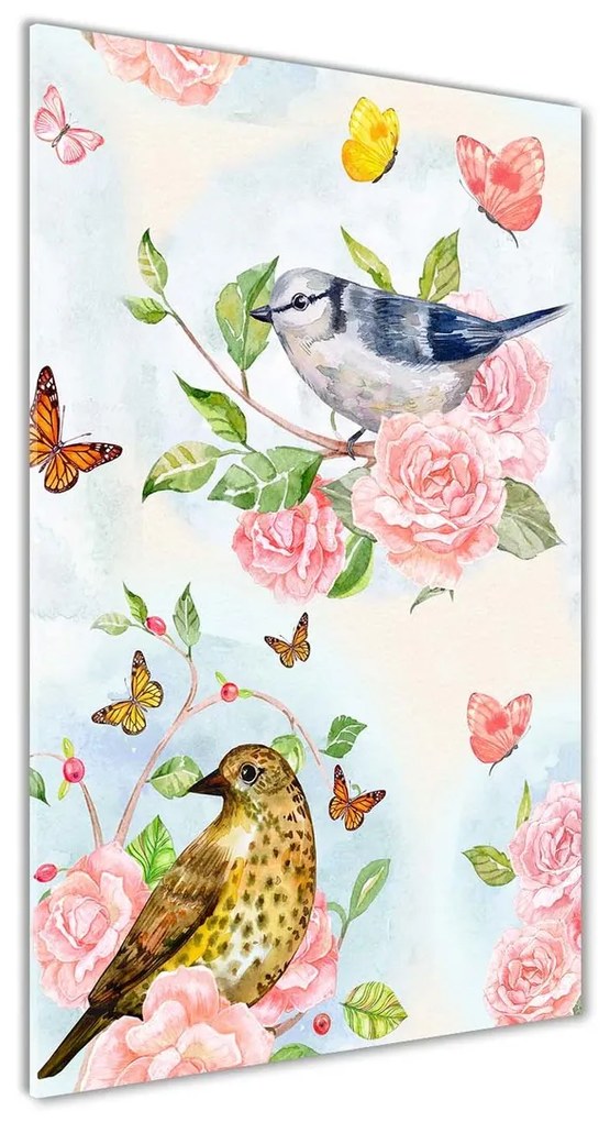Foto obraz na plátně Ptáci motýli růže