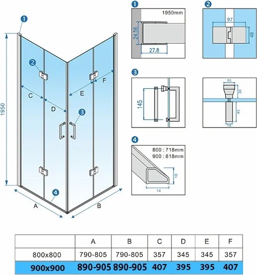 BPS-koupelny Čtvercový sprchový kout HYD-SK08C 90x90 zlatá kartáčovaná/transparent - bez vaničky