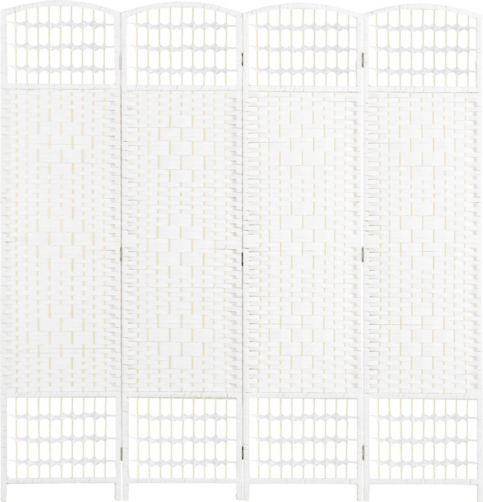 HOMCOM Skládací Předěl s 4 Panely 160x170 cm, S Rámem z Dřeva a Papírovým Provázkem pro Ložnici a Obývací Pokoj - Bílá