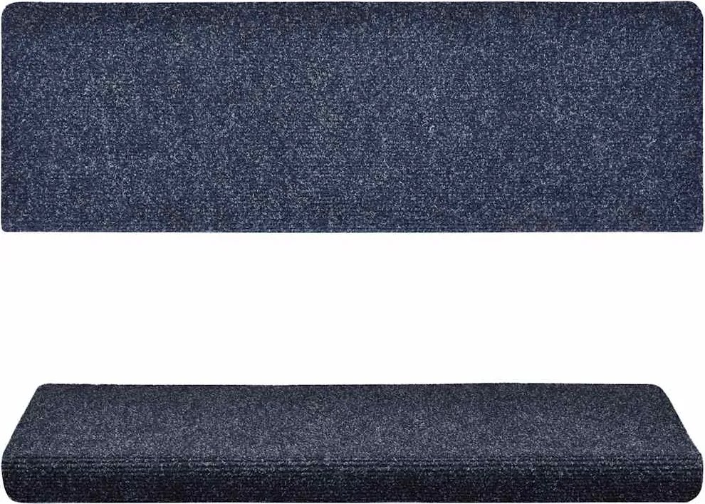 Schodové rohože samolepicí 15 ks 65 x 21 x 4 cm modré s obdélníkovým okrajem 134566