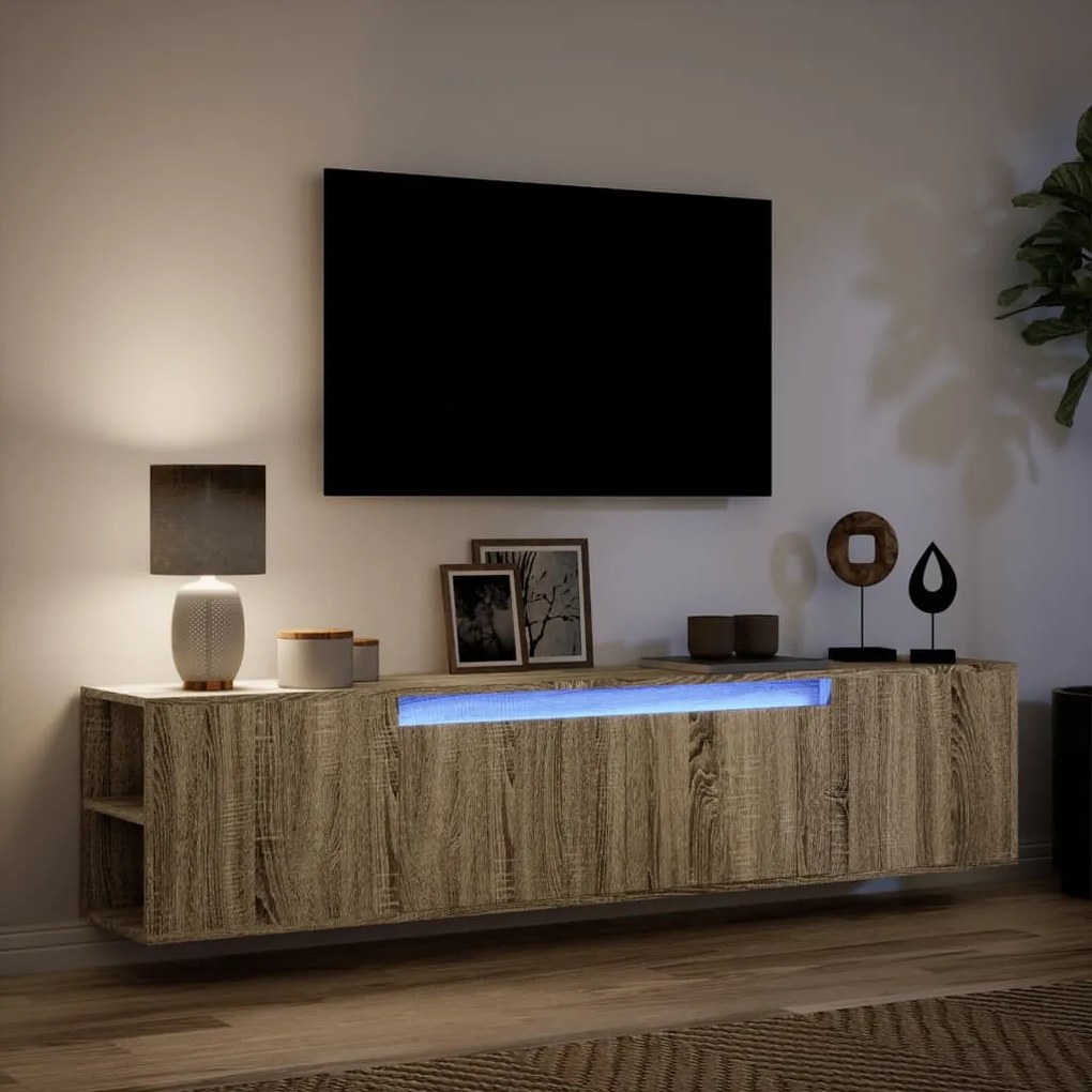 Nástěnná TV skříňka s LED dub sonoma 180 x 31 x 39,5 cm 3307956