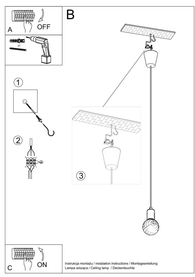 Šedé závěsné svítidlo ø 5 cm Rene – Sollux
