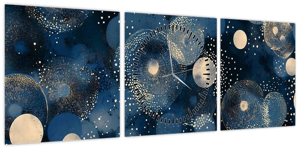 Obraz - Modro-zlaté kroužky (s hodinami) (90x30 cm)