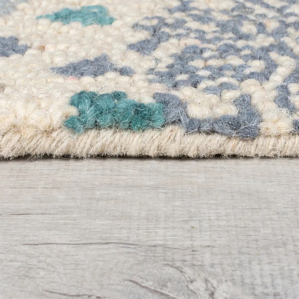 Modrý/béžový ručně tkaný vlněný koberec 200x290 cm Eloise Patchwork – Flair Rugs