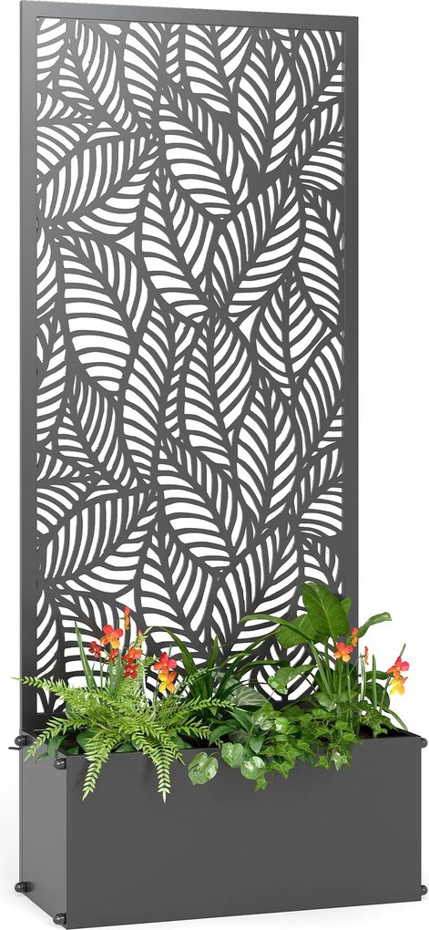 Outsunny kovový truhlík s mřížkou — vyvýšený záhon se zástěnou pro soukromí, listový vzor, 45 × 21,5 × 110 cm | Aosom