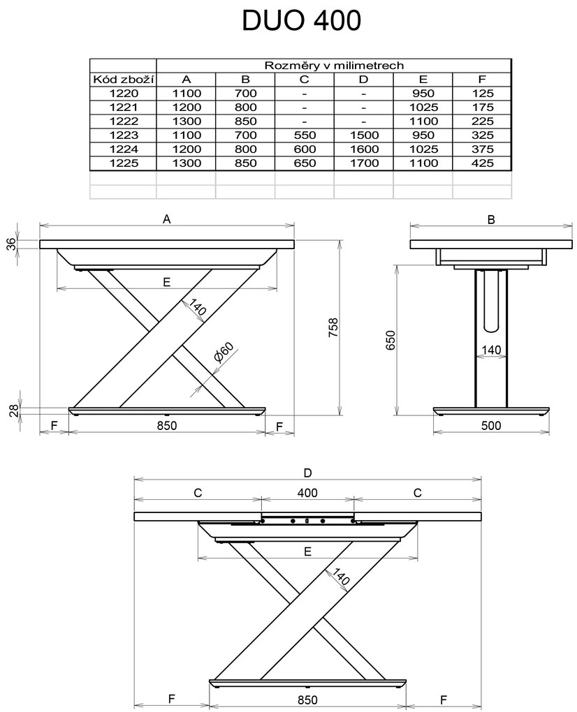 Iktus Rozkládací jídelní stůl DUO 400 Rozměr stolu: 130 x 85 cm (+40 cm)