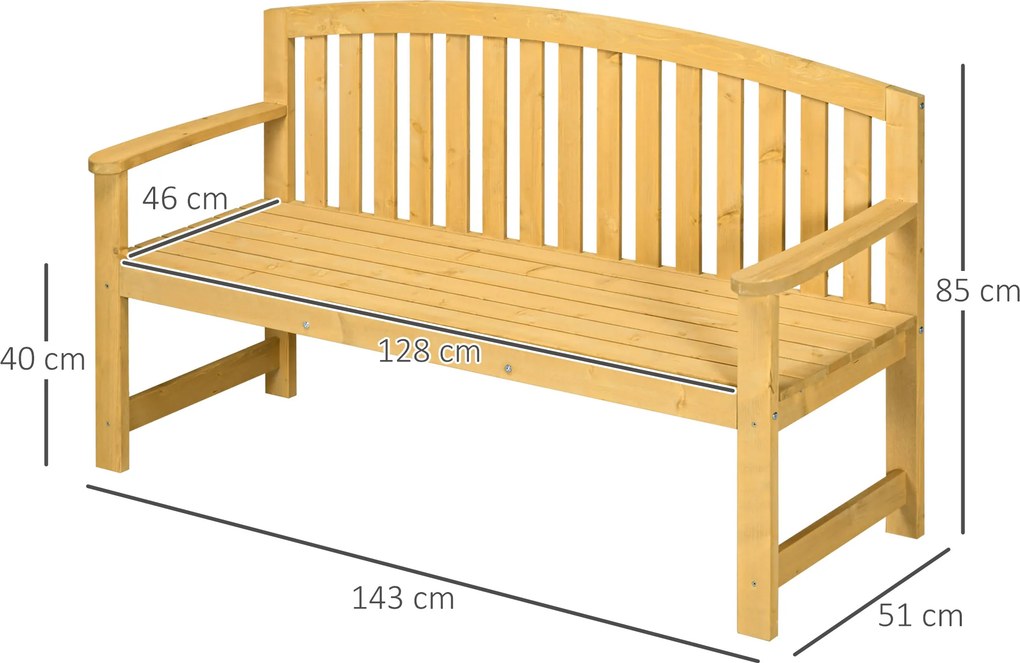 Outsunny Zahradní lavice 2 osoby, dřevěná z borovice, odolná vůči počasí, s opěradlem, 140 cm, oranžová