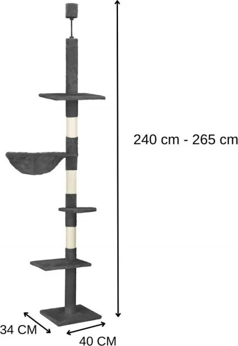Škrabadlo pro kočky - Věž s odpočívadly 4 patra 240-265 cm SPRINGOS PA1051