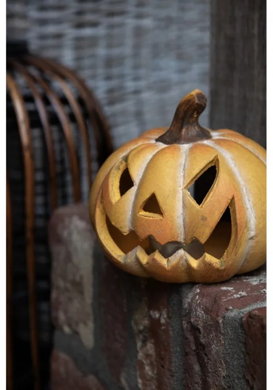 Oranžová keramická rozesmátá dýně na Halloween Jack I – 15x14x13 cm