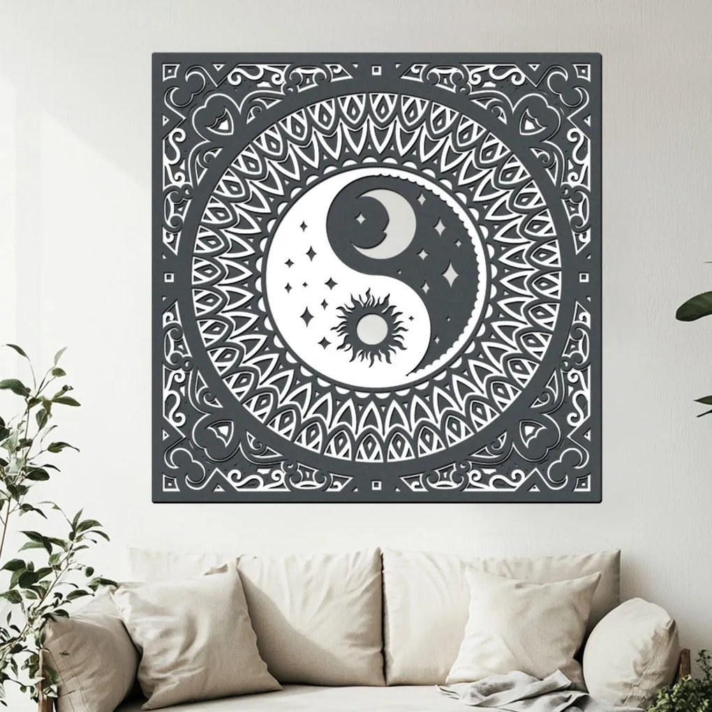 dřevo života Dřevěná 5 vrstvá mandala YING YANG Zvolte rozměr (cm): 60, Zvolte barevný dekor: černá-bílá