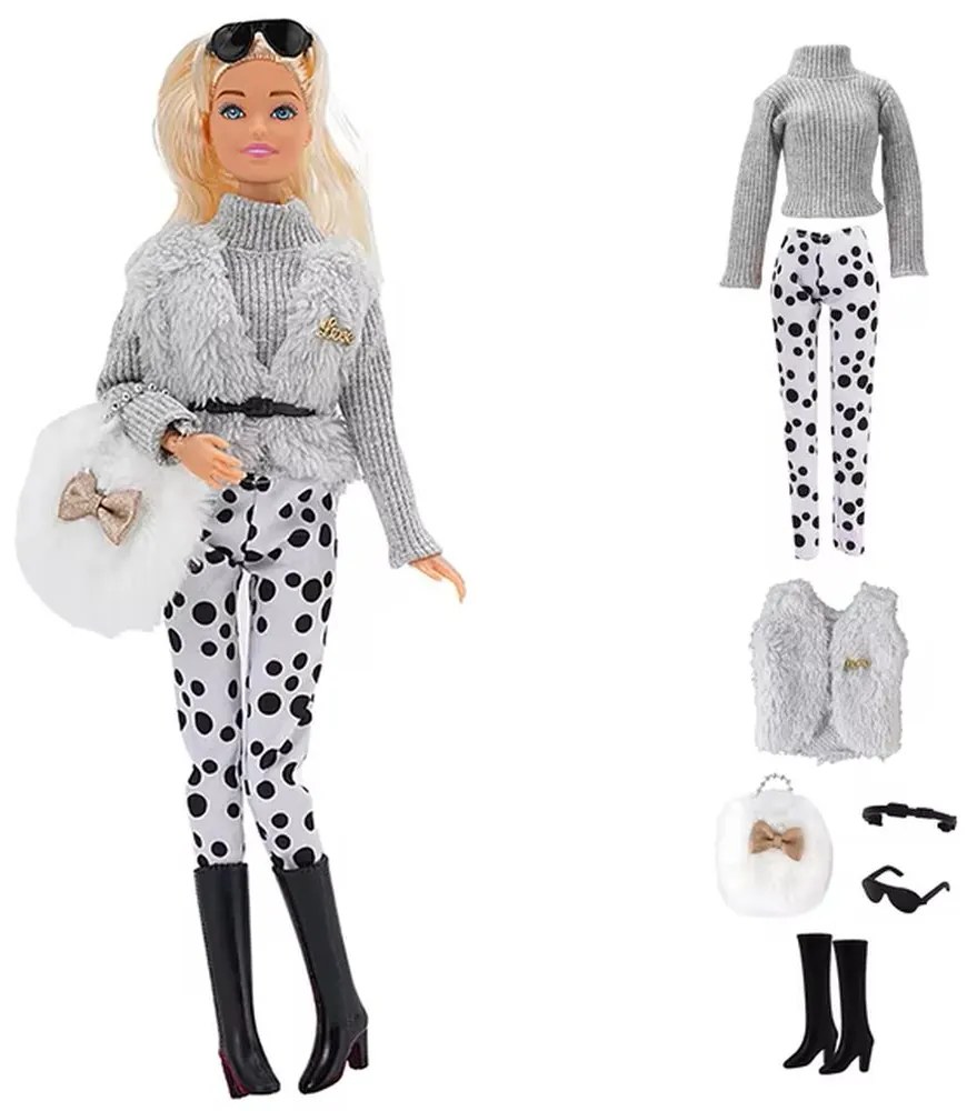 Módní oblečení pro Barbie - sada oblečení s doplňky Varianta: D set šedo bílý puntík