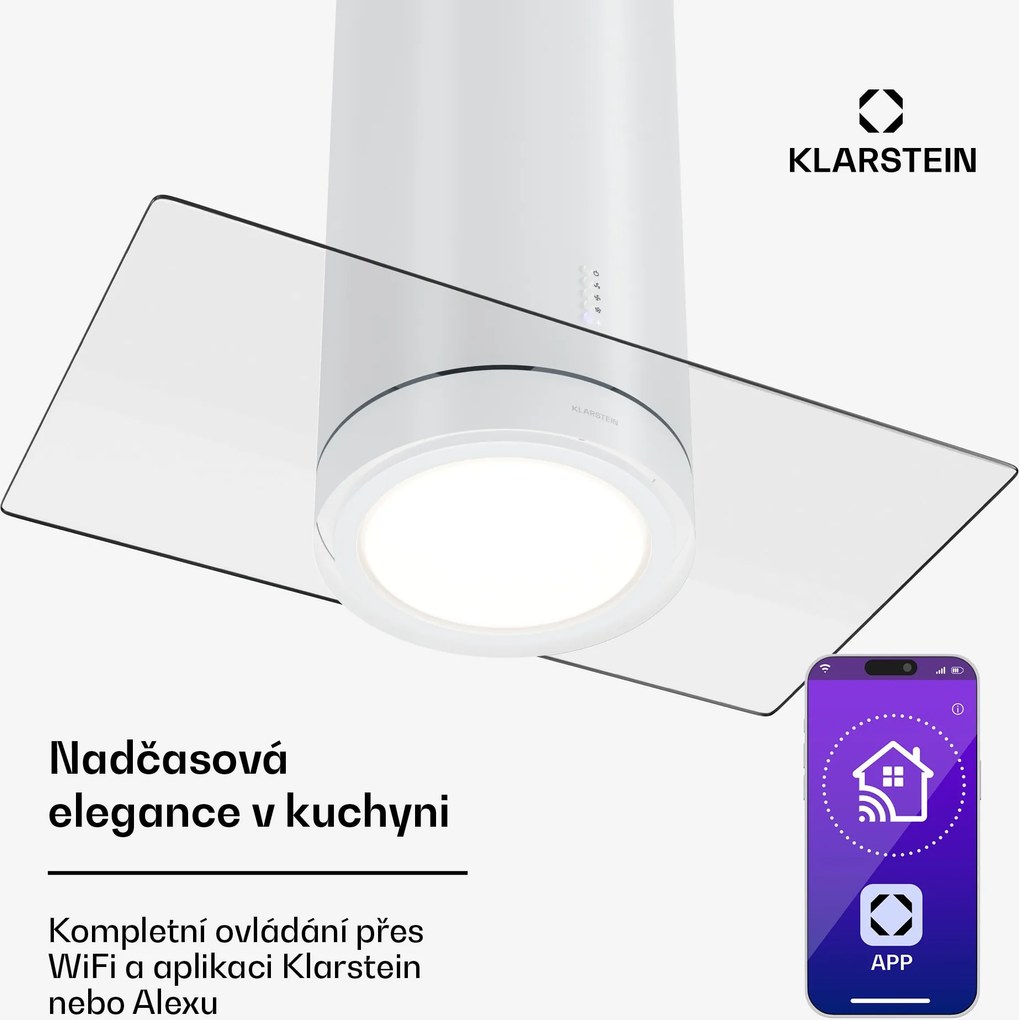 Klarstein Beretta Premium Smart, ostrůvková digestoř, 544 m³/h, aplikace, odsávání/recirkulace vzduchu, LED, filtr s aktivním uhlím