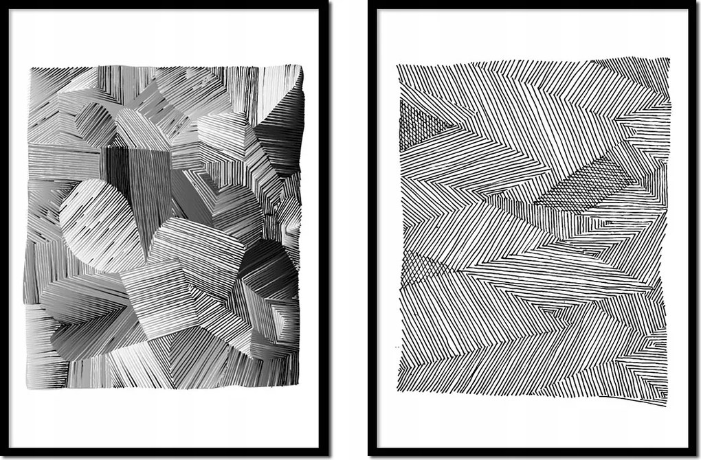 Obraz Plakáty V Rámu 53x73 cm Diptych Sada 2 obrazů Abstrakce B&w P2029