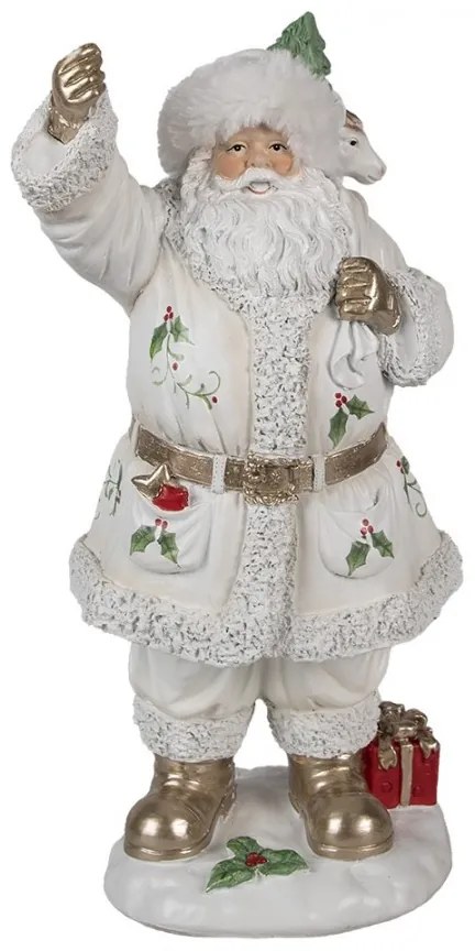 Bílá dekorace figurka Santa Claus s pytlem dárků - 14*16*31 cm