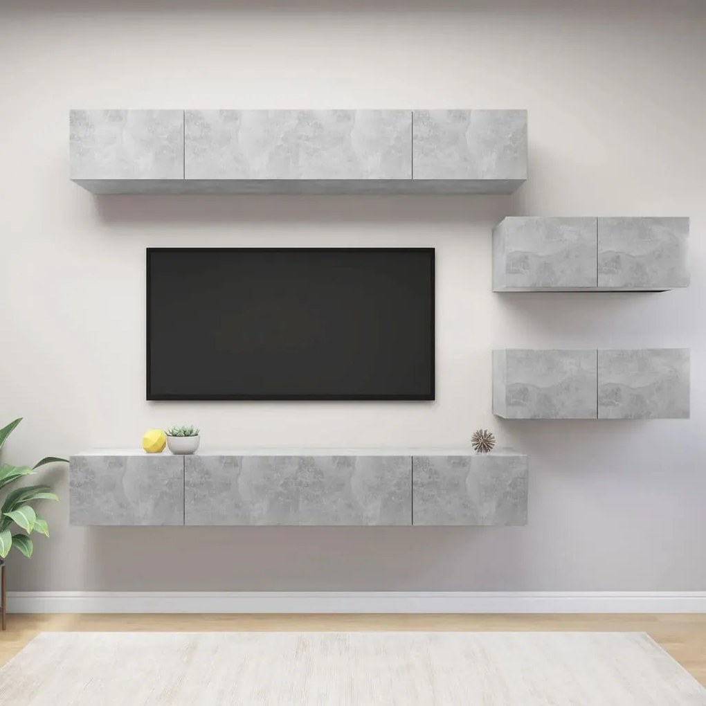 6dílný set TV skříněk betonově šedý kompozitní dřevo 3079148