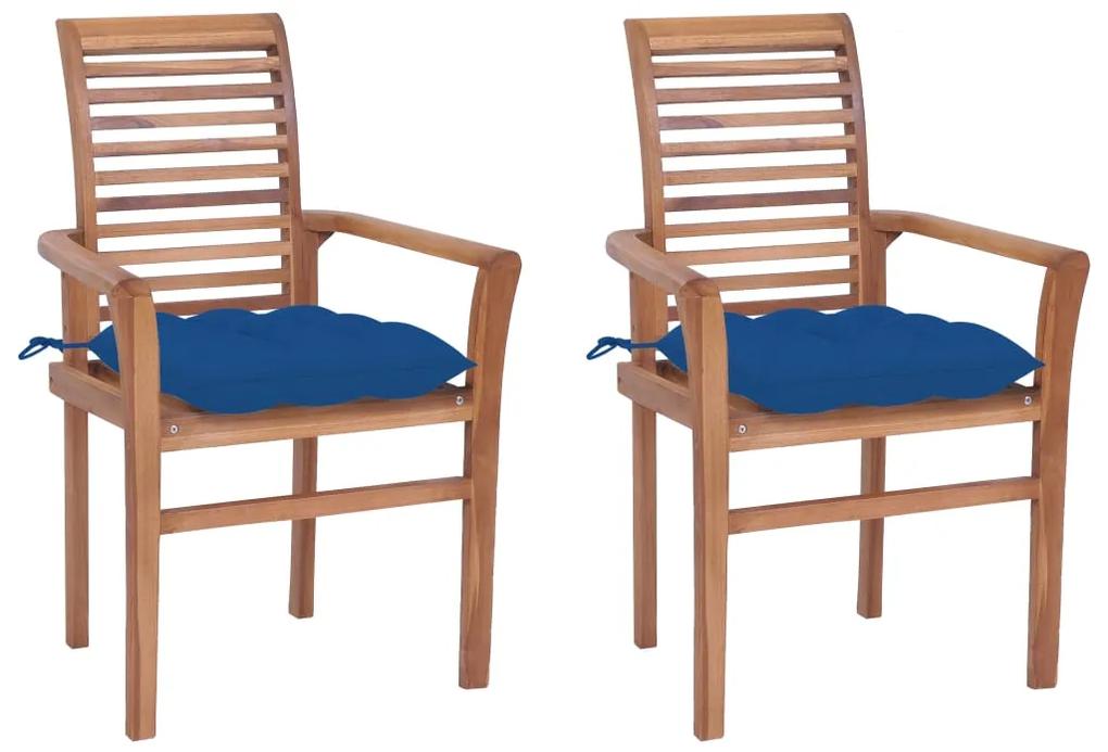 3062620 vidaXL Jídelní židle 2 ks modré podušky masivní teak