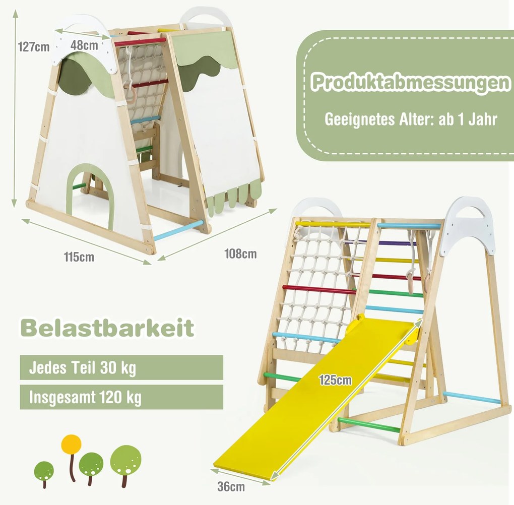 Costway 6-in-1 vnitřní dětské hřiště dřevěná prolézačka se skluzavkou opice